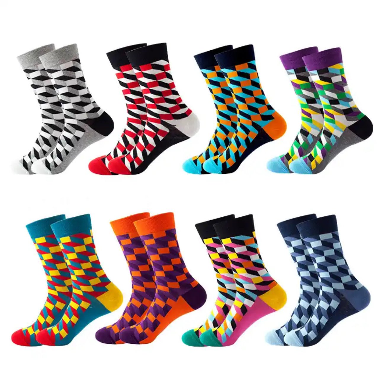 3D Cube Pattern Sock Set (8 pairs) – Crazy Sock Thursdays